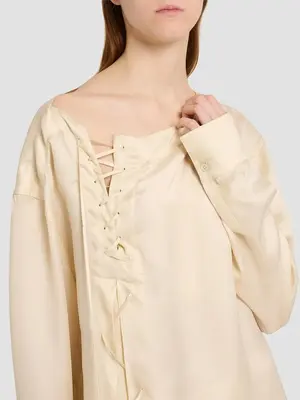 FERRAGAMO Satin Lace-up Blouse - Parchment