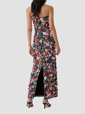 Carolina Herrera Floral-embellished Silk Strapless Column Gown
