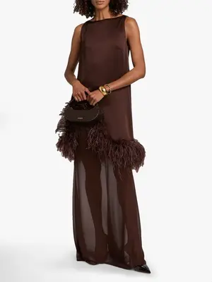 Lapointe Satin Feather-trim Sleeveless Shift Dress