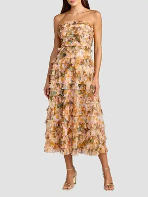 Mac Duggal Ruffled Strapless Maxi Dress - Gold Multi