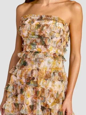 Mac Duggal Ruffled Strapless Maxi Dress - Gold Multi