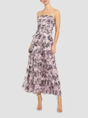 Mac Duggal Ruffled Strapless Maxi Dress - Purple Multi