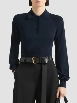 Givenchy Polo Sweater In Cotton And Silk - Navy