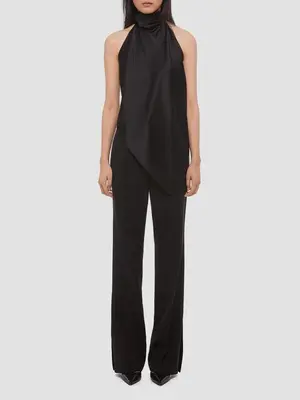 Helmut Lang Silk Charmeuse Tie Scarf Top - Black