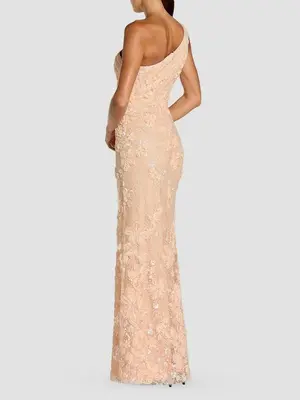 Mac Duggal Floral Embroidered One-shoulder Column Gown