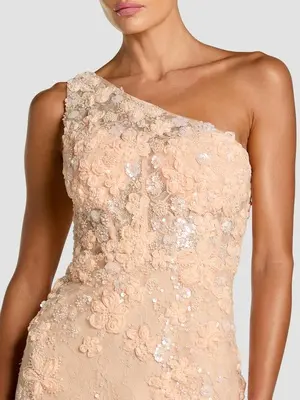 Mac Duggal Floral Embroidered One-shoulder Column Gown