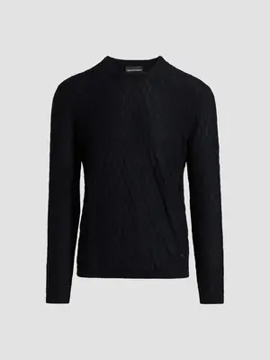 Emporio Armani Textured Wool Jacquard Crewneck Sweater