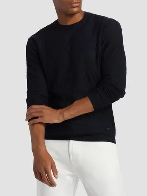 Emporio Armani Textured Wool Jacquard Crewneck Sweater