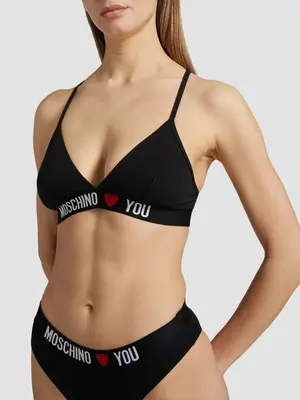Moschino Logo Triangle Bikini Top - Black