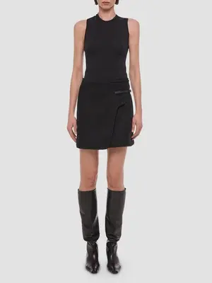 Helmut Lang Saddle Wool-blend Wrap Mini Skirt