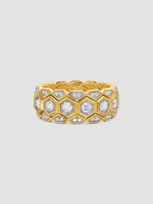 David Yurman Hex Stack Ring In 18k Yellow Gold - Diamond