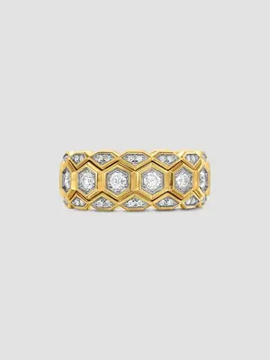 David Yurman Hex Stack Ring In 18k Yellow Gold - Diamond