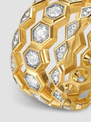 David Yurman Hex Stack Ring In 18k Yellow Gold - Diamond