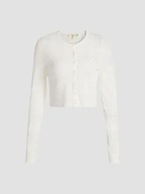 LoveShackFancy Brigette Pointelle Knit Cardigan - Light Chai