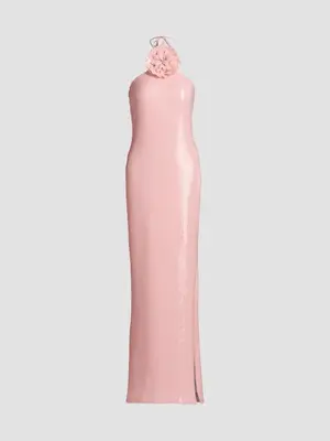 RODARTE Sequined Floral Halter Cocktail Dress