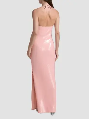 RODARTE Sequined Floral Halter Cocktail Dress