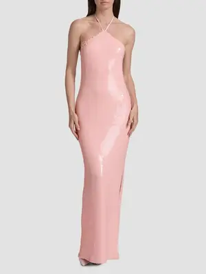 RODARTE Sequined Floral Halter Cocktail Dress