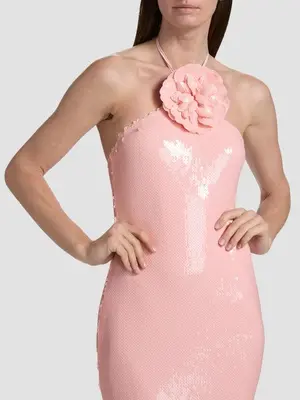 RODARTE Sequined Floral Halter Cocktail Dress