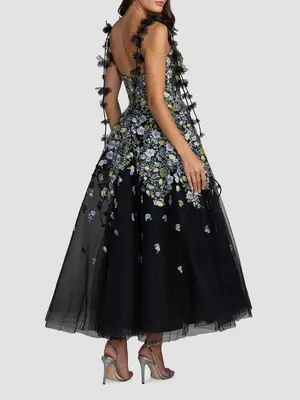 Mac Duggal Floral-embroidered Tassel Tulle Cocktail Dress