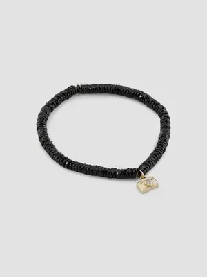 SYDNEY EVAN 14k Yellow Gold Spinel & 0.04 Tcw Diamond Beaded Camera Charm Bracelet - Black