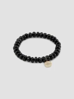 SYDNEY EVAN 14k Yellow Gold Spinel & 0.14 Tcw Diamond Beaded Starburst Charm Bracelet - Black