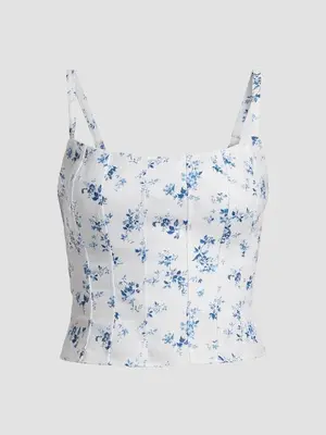 REFORMATION Hattie Seamed Floral Linen Top