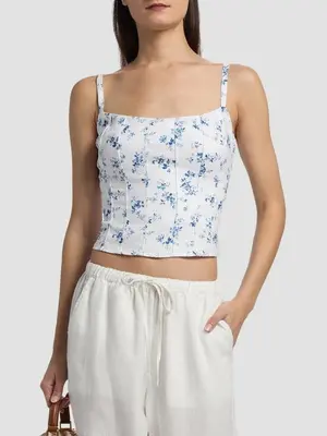 REFORMATION Hattie Seamed Floral Linen Top