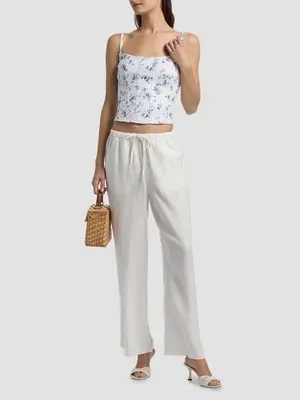 REFORMATION Hattie Seamed Floral Linen Top
