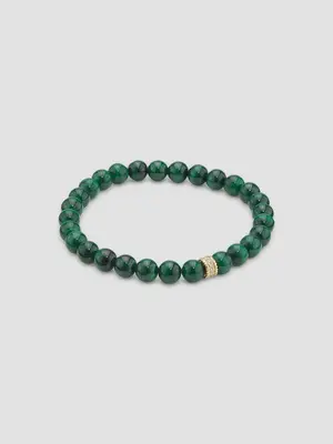 SYDNEY EVAN 14k Yellow Gold & 0.11 Tcw Diamond Beaded Stretch Bracelet - Malachite