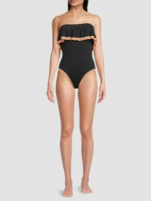 MILLY Strapless Ruffle Crochet-trim One-piece Swimsuit