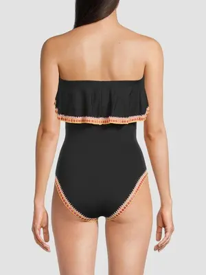 MILLY Strapless Ruffle Crochet-trim One-piece Swimsuit