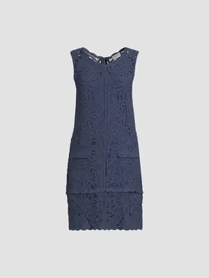 MILLY Crochet Cotton Cover-up Minidress - Navy