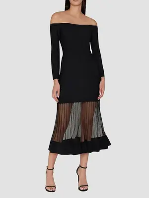 MILLY Ots Sheer Knit Off-shoulder Midi-dress