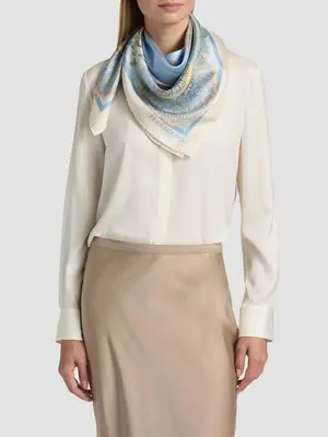 FERRAGAMO Floral Silk Scarf - Light Denim