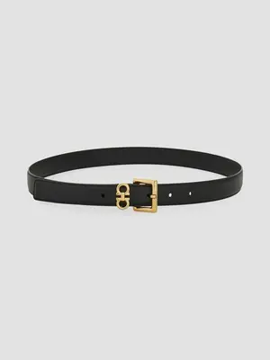 FERRAGAMO Gancio Slim Leather Belt - Nero
