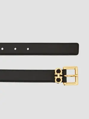 FERRAGAMO Gancio Slim Leather Belt - Nero
