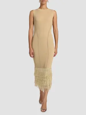 MILLY Raz Metallic Fringed Midi-dress