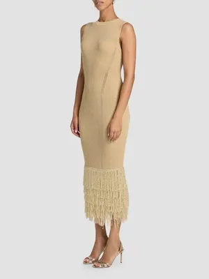 MILLY Raz Metallic Fringed Midi-dress