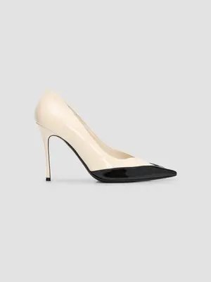 FERRAGAMO Varina 90mm Two-tone Patent Leather Pumps - Mascarpone