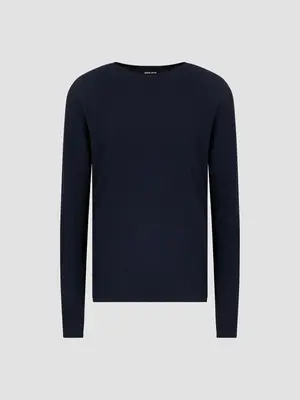 Giorgio Armani Herringbone Crewneck Sweater - Night Blue