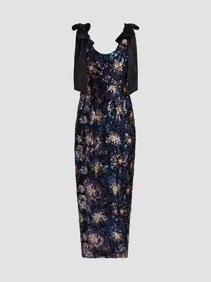 MILLY Kyle Bow-detail Sequined Column Maxi Dress