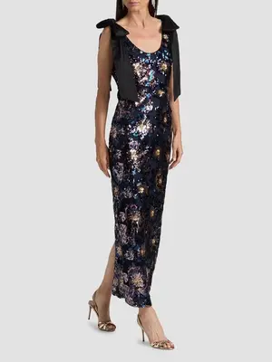MILLY Kyle Bow-detail Sequined Column Maxi Dress