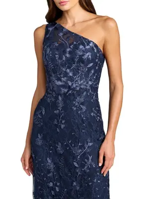 Mac Duggal Petite Floral-embroidered One-shoulder Gown - Midnight Multi