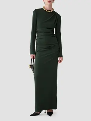 Carolina Herrera Draped Jersey Long-sleeve Gown