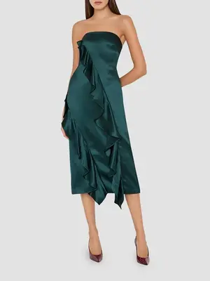 MILLY Ravi Ruffled Hammered Satin Midi-dress