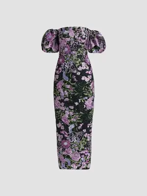 MILLY Nene Floral-embroidered Mesh Off-the-shoulder Maxi Dress