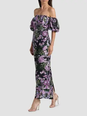 MILLY Nene Floral-embroidered Mesh Off-the-shoulder Maxi Dress
