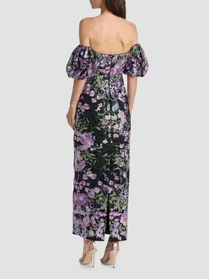MILLY Nene Floral-embroidered Mesh Off-the-shoulder Maxi Dress