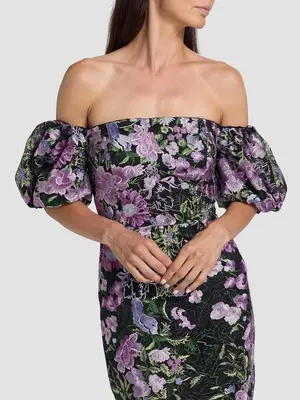 MILLY Nene Floral-embroidered Mesh Off-the-shoulder Maxi Dress
