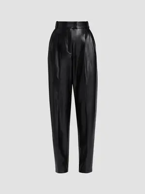Michael Kors Dru Pleated Faux-leather Tapered Pants - Black